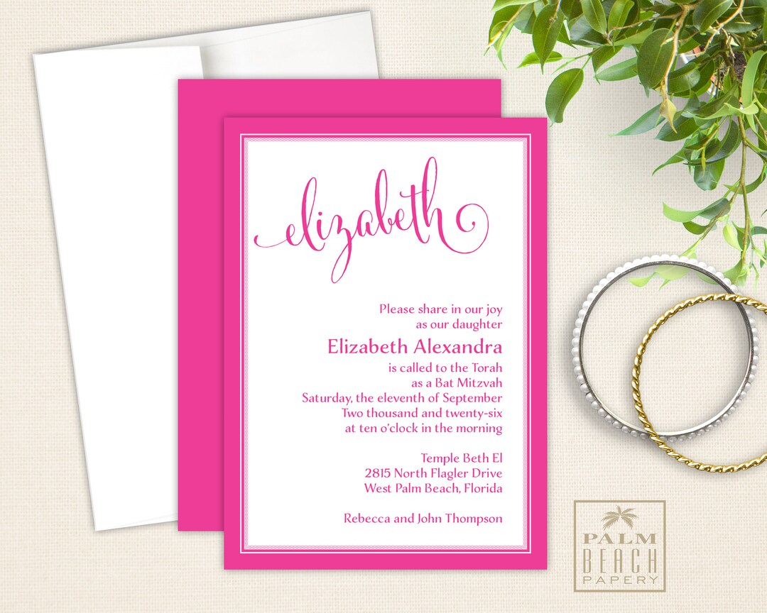 Signature Invitation - Bat Mitzvah Invitation - Elegant Calligraphy ...