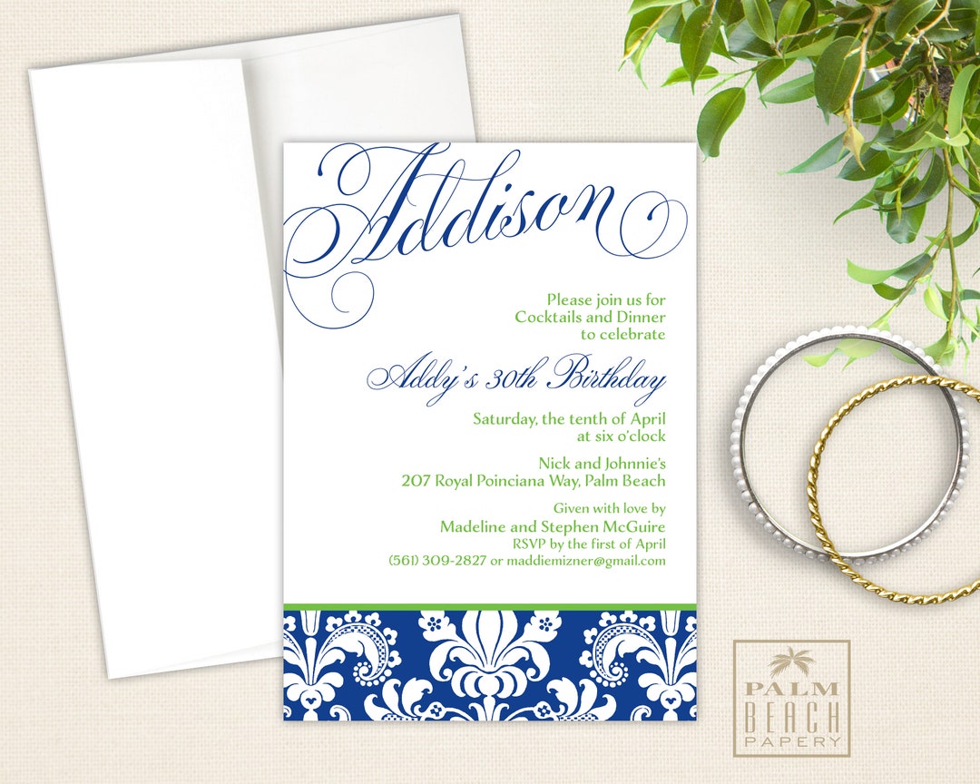 Addison Damask Invitation Birthday Party Invitation Elegant Floral ...