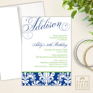 Addison Damask Invitation Birthday Party Invitation Elegant Floral ...