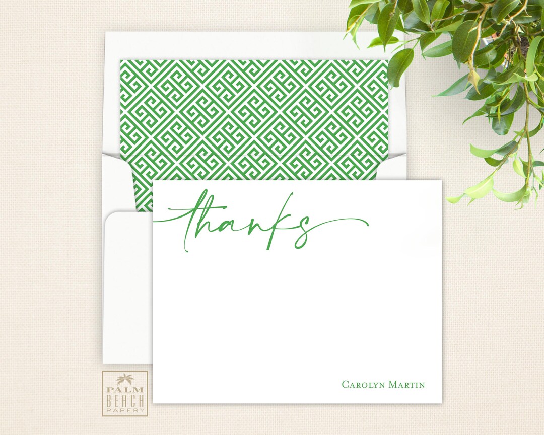 Thanks Calligraphy Flat Note Cards - Personalized Thank You Note ...