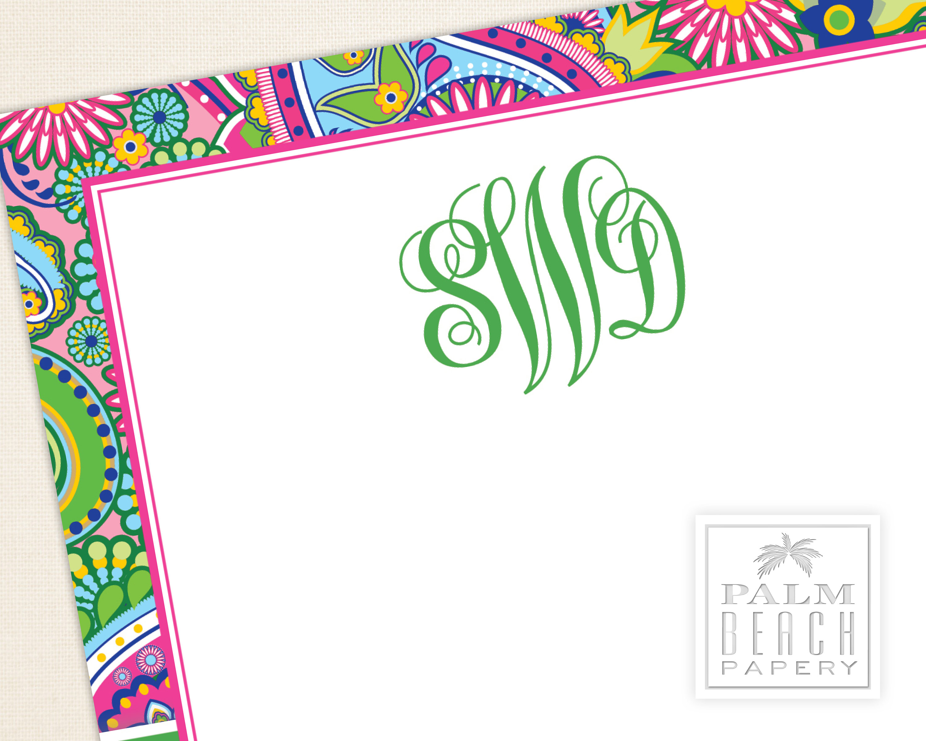 Hibiscus Paisley 5x7 Notepads - Monogrammed Pink & Green Paisley Memo ...