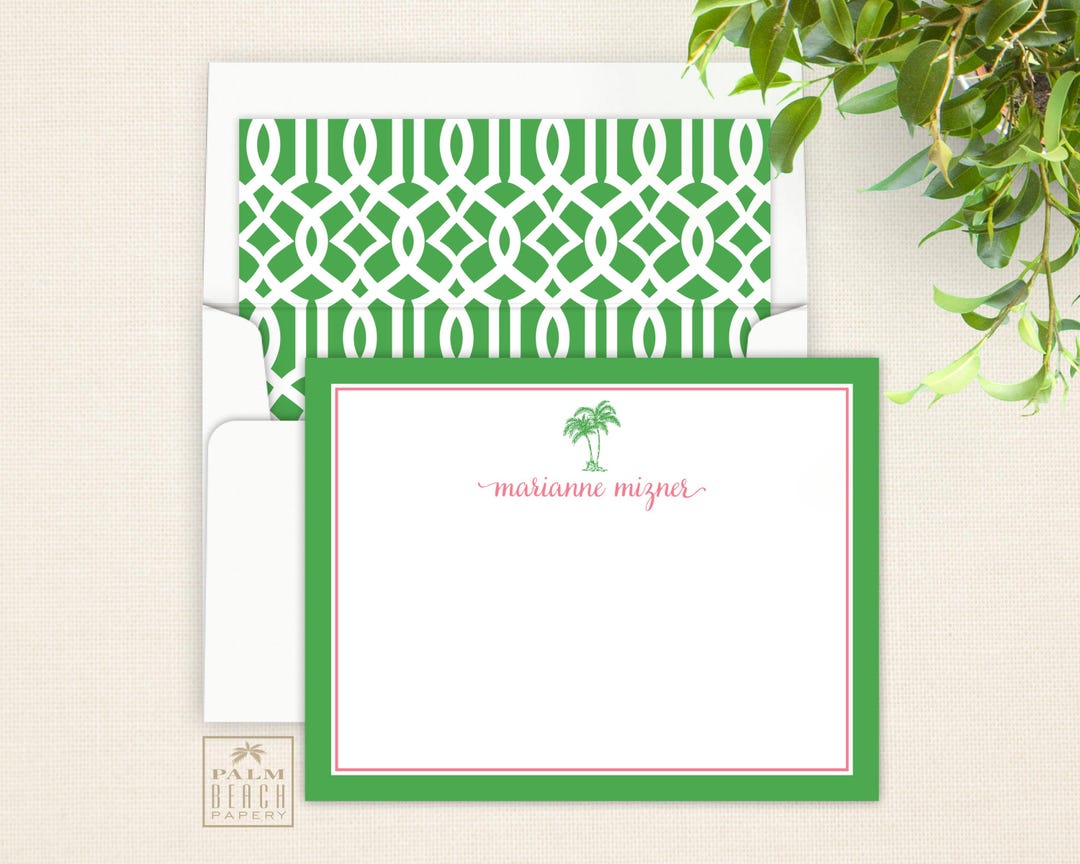 Preppy Palms Flat Notecards - Pink & Green Palm Tree Correspondence ...