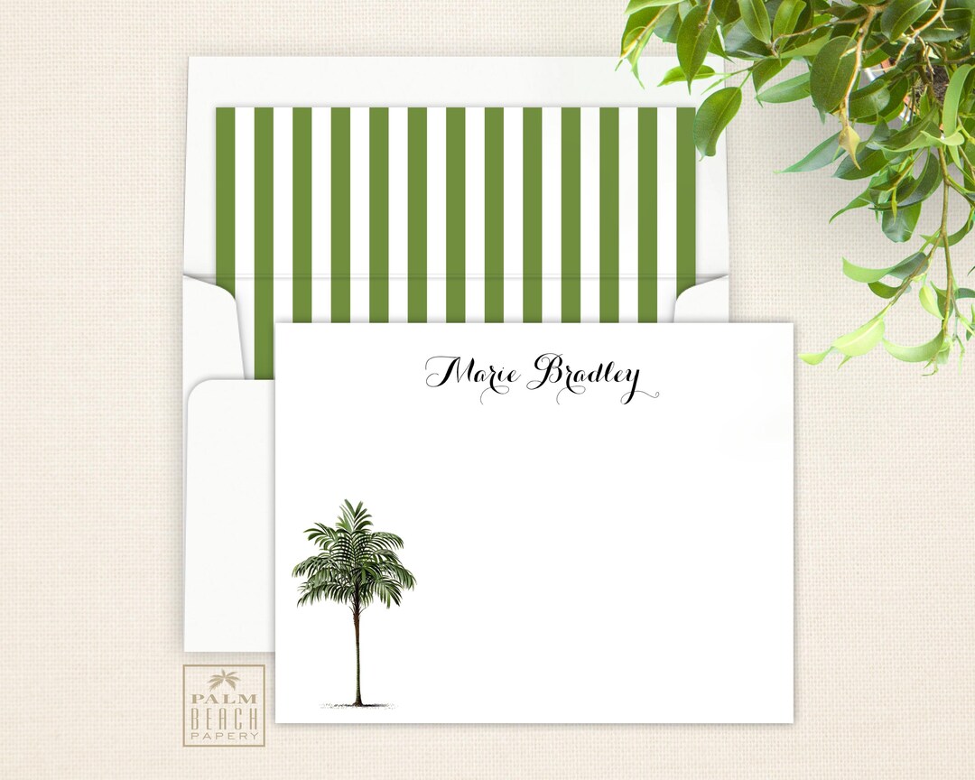 Vintage Palm Tree Flat Notecards - Personalized Tropical Stationery ...
