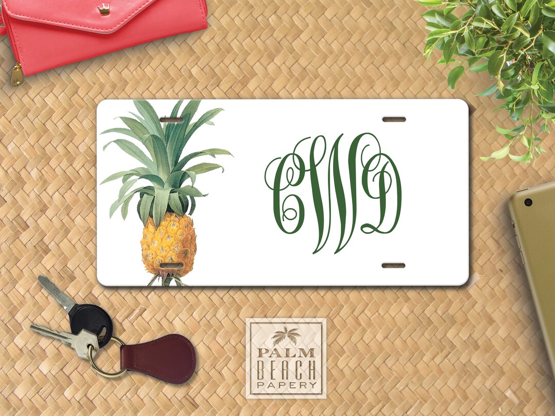 Vintage Pineapple Personalized License Plate - Monogrammed Botanical ...