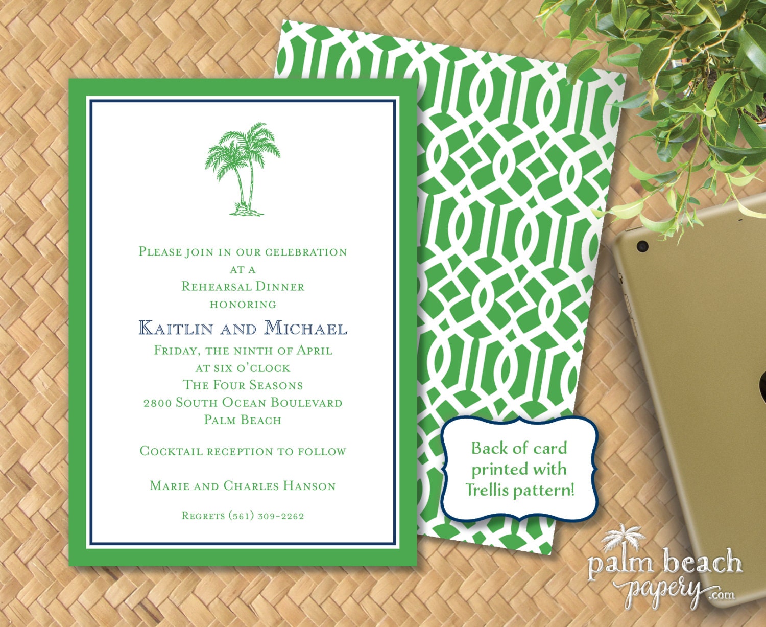 Preppy Palms Invitation Rehearsal Dinner Invitation | Etsy