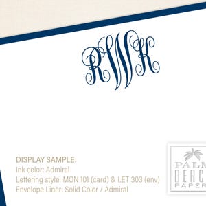 Classic Monogram Flat Notecards - Personalized Correspondence Card Stationery With Traditional 3 ...