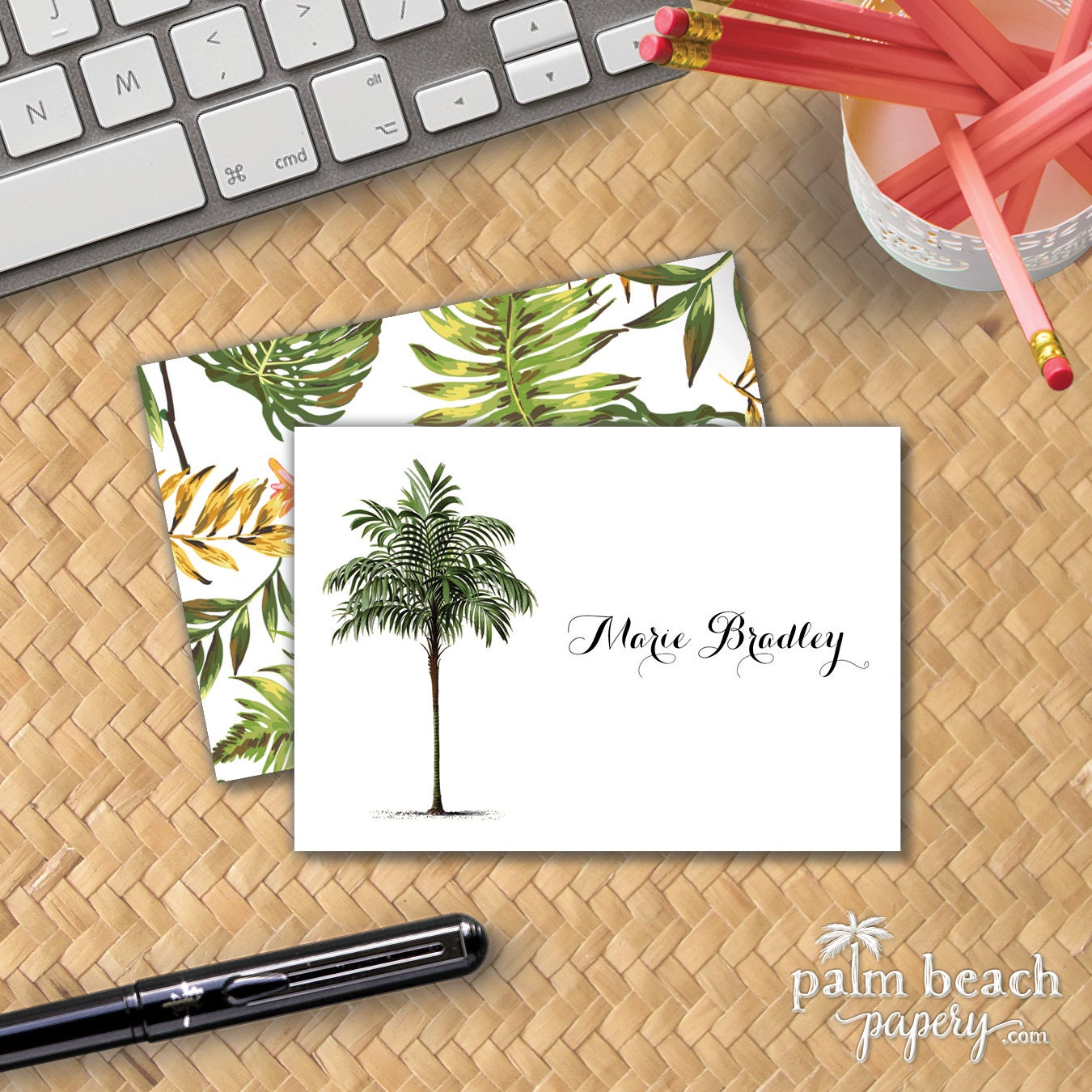 Vintage Palm Tree Folded Notecards Personalized Tropical - Etsy