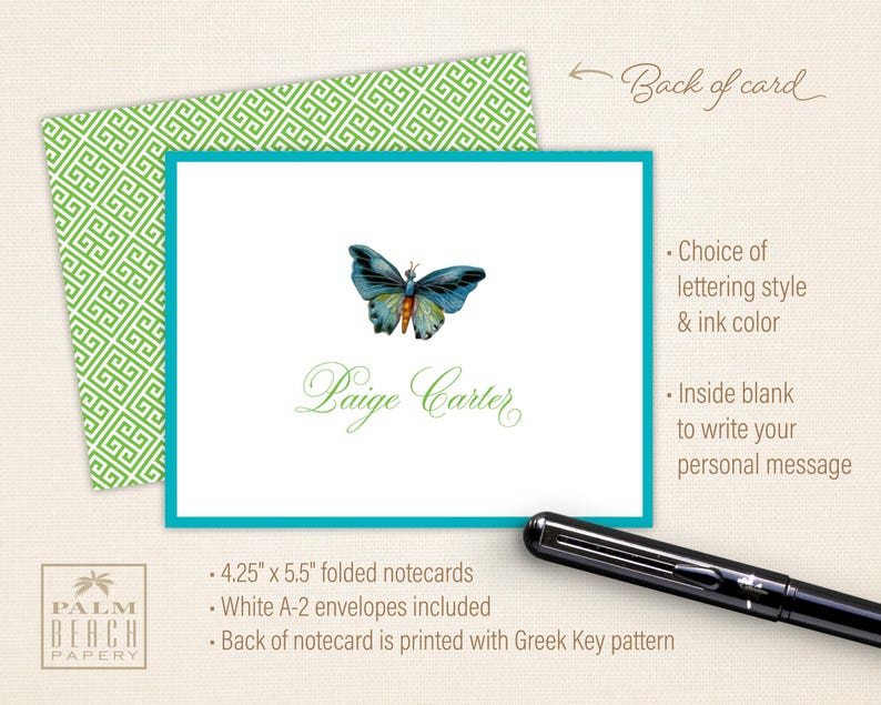 Papillon Butterfly Folded Notecards - Personalized Butterfly Note Card ...