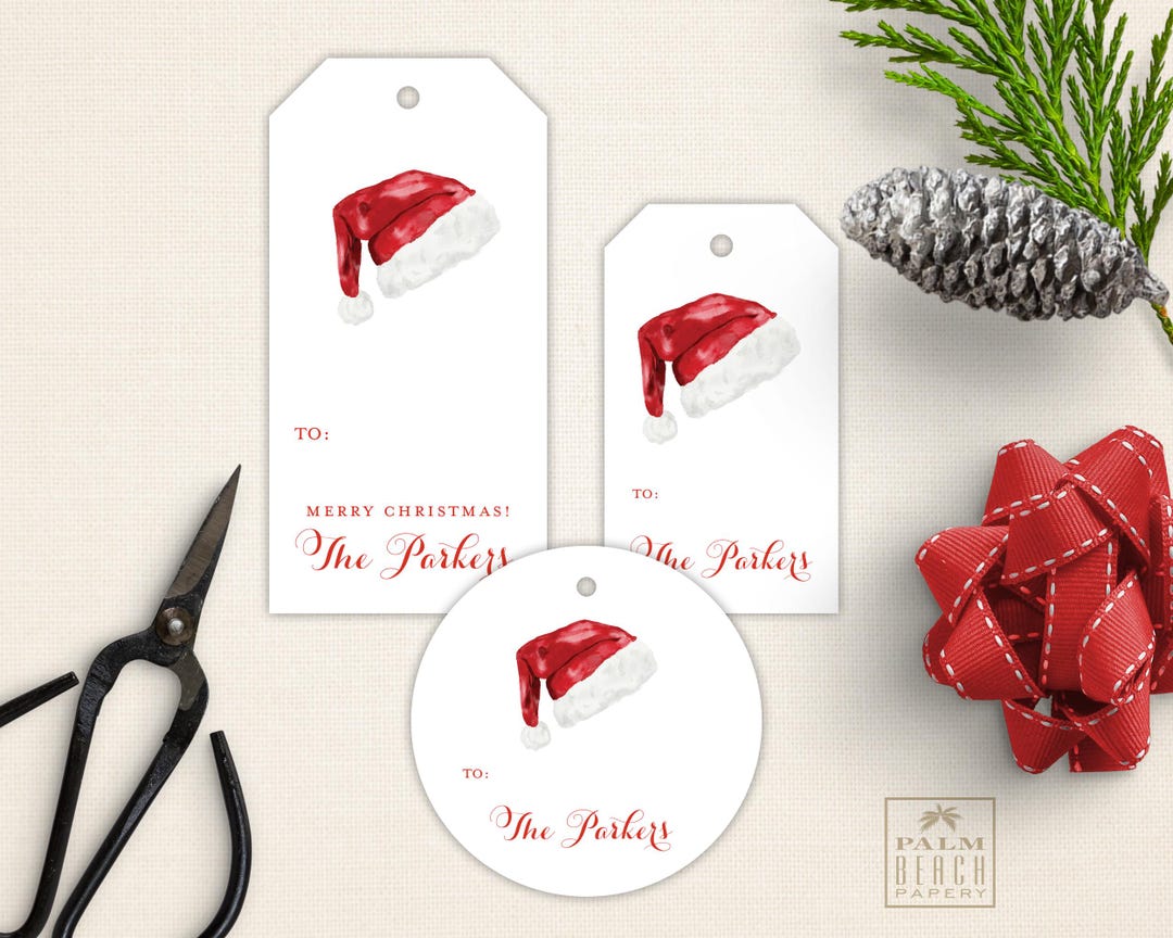 Santa Hat Gift Tags - Hanging Christmas Gift Tags With Pre-drilled Hole ...