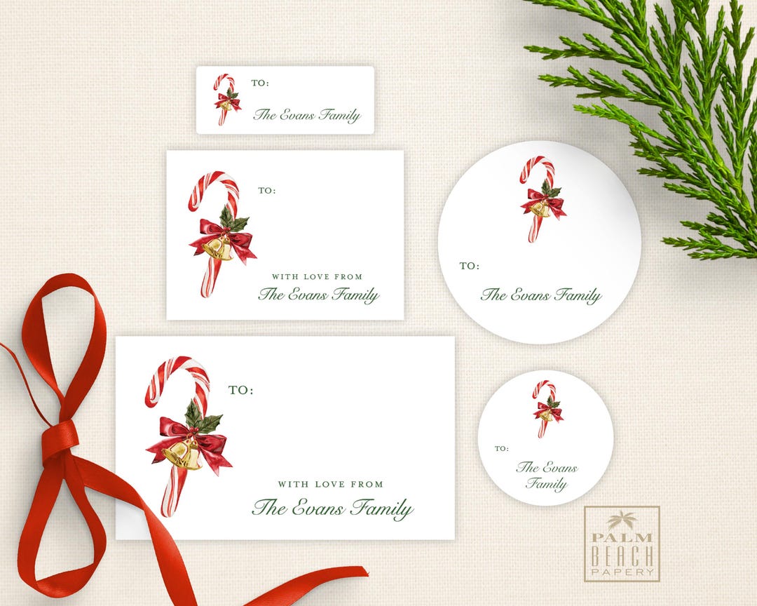 Candy Cane Gift Stickers - Personalized Self-adhesive Christmas Gift ...