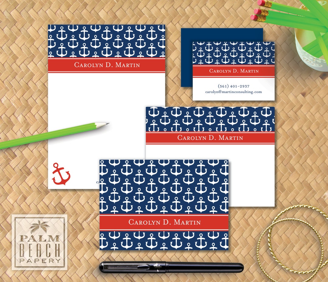 Anchors Aweigh Stationery Bundle Personalized Nautical Stationery Set ...