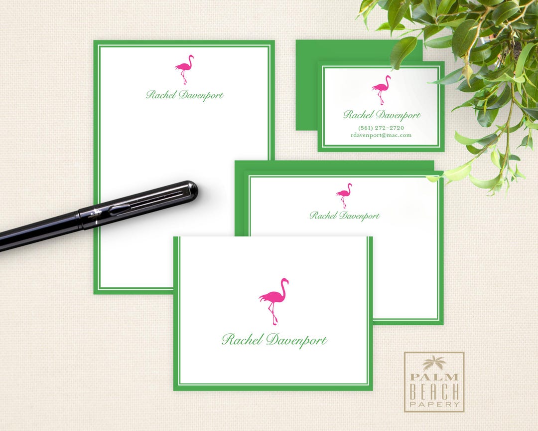 Flamingo Stationery Bundle - Personalized Stationery Gift Set - Notepad ...