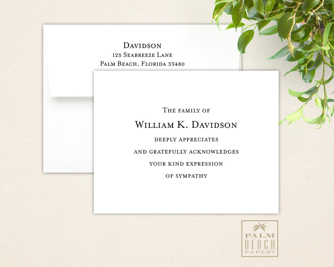 Simplicity Sympathy Acknowledgement Note Cards - Flat or Folded ...