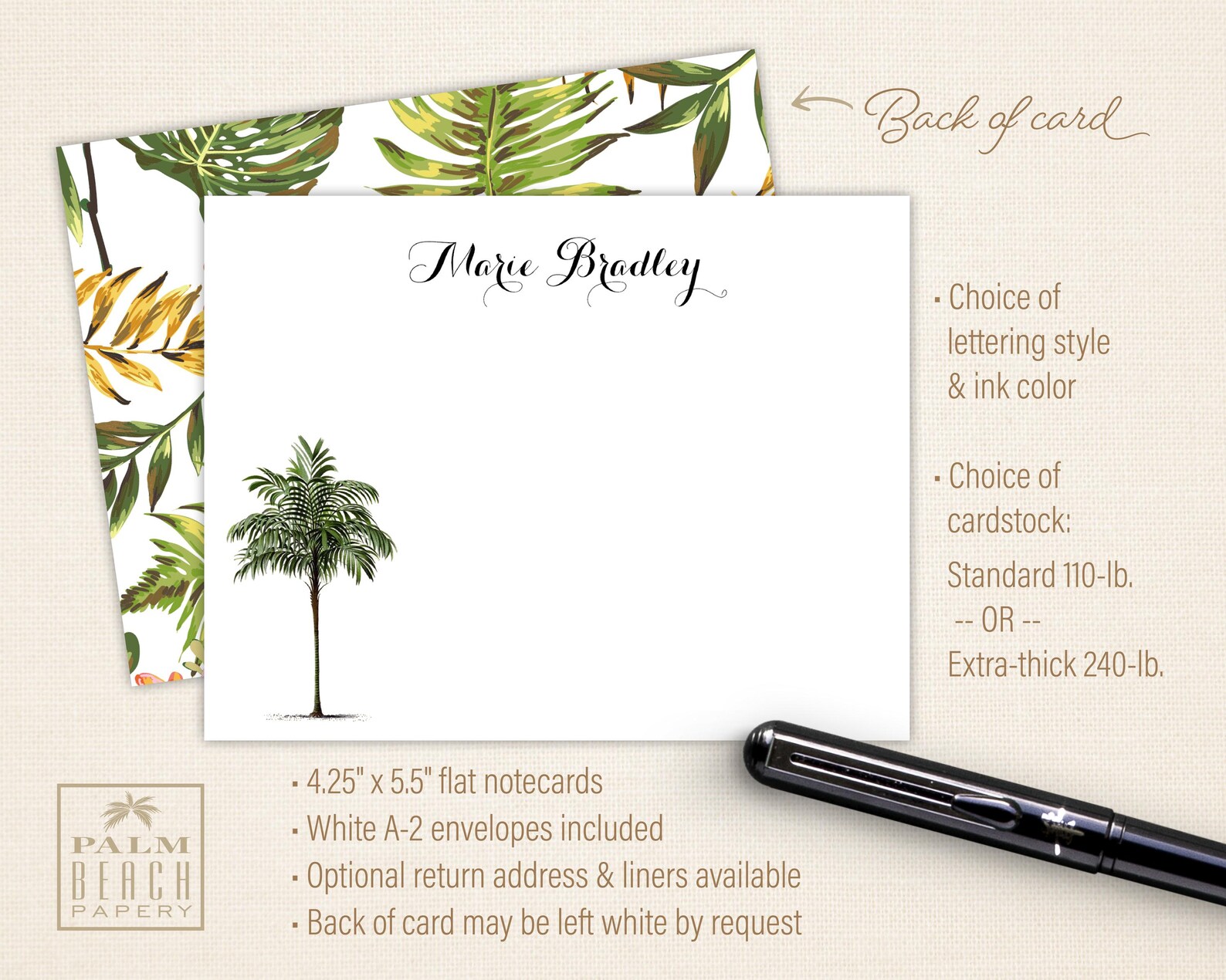 Vintage Palm Tree Flat Notecards - Personalized Tropical Stationery ...
