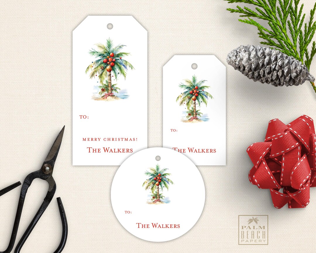 Christmas Palm Tree Gift Tags Tropical Christmas Gift Tags With Pre ...