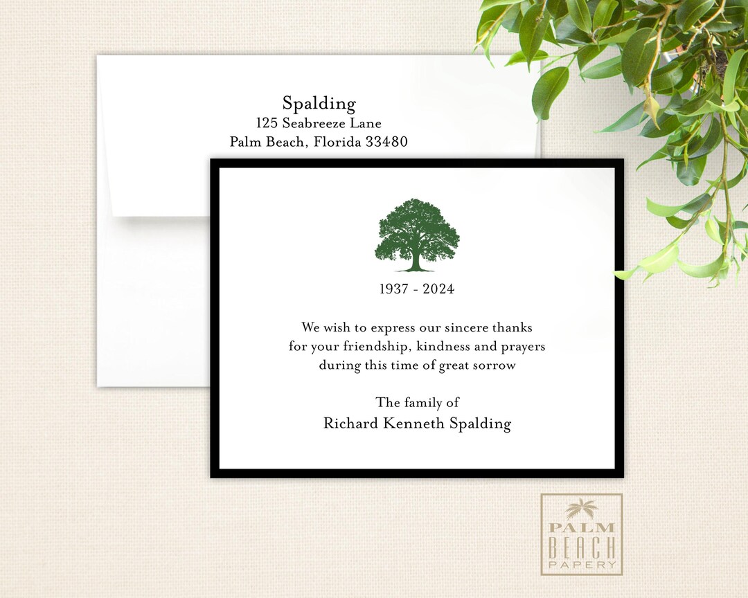 Oak Tree Sympathy Acknowledgement Notecards - Flat or Folded Bordered ...