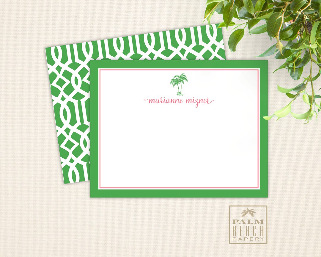 Preppy Palms Flat Notecards Pink & Green Personalized Note Card ...