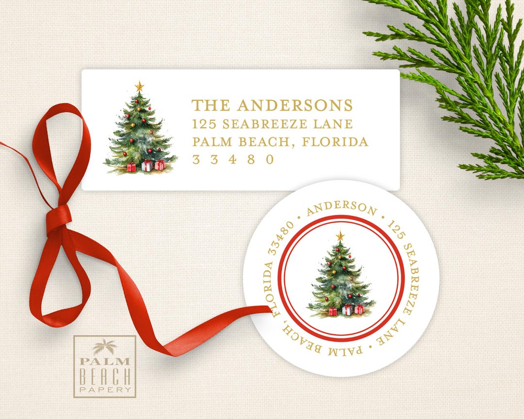 Christmas Tree Return Address Labels - 1" X 2.625" Rectangle - 1.5", 2 ...
