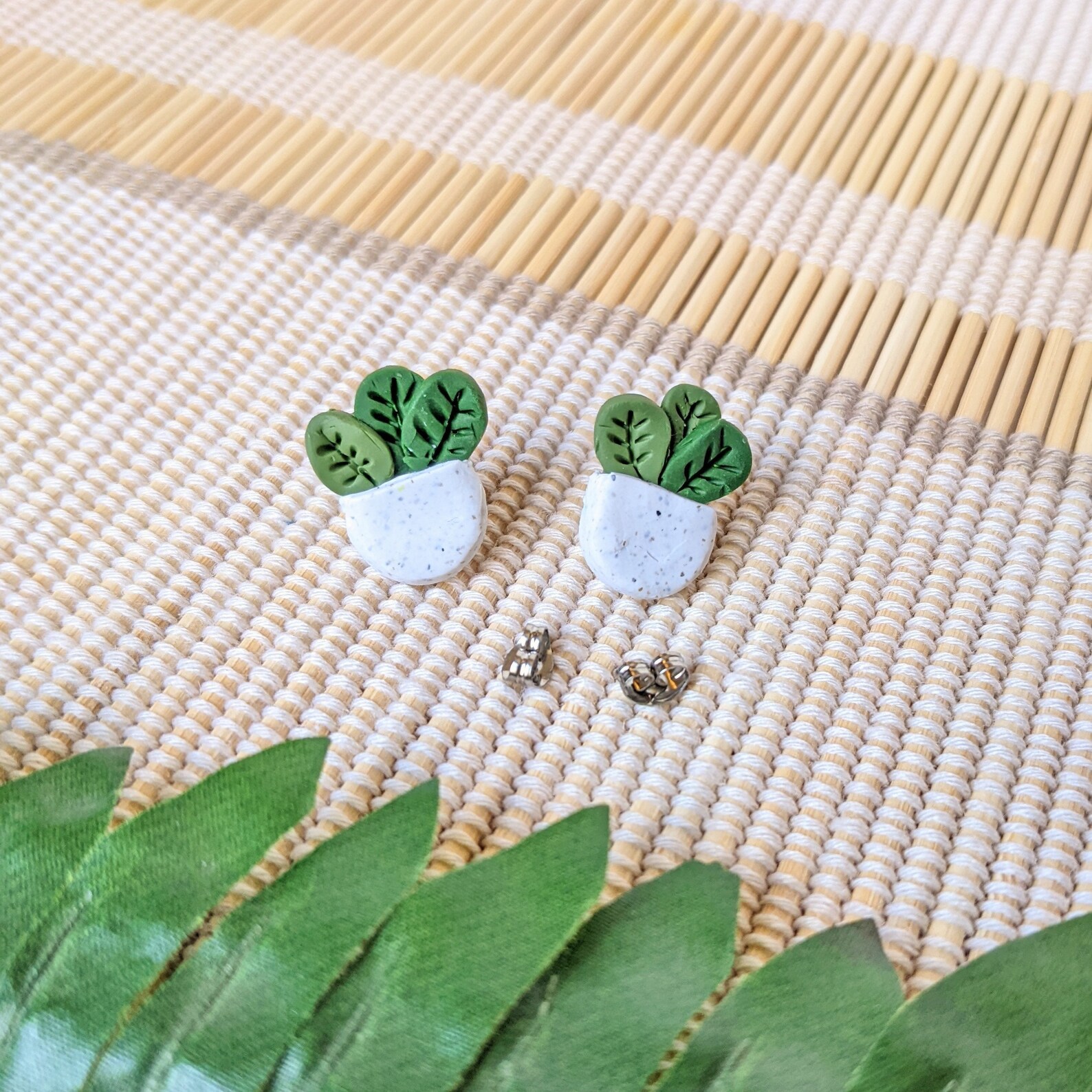 Stud Plant Earrings. Greenery Clay Handcrafted Hypoallergenic Polymer ...
