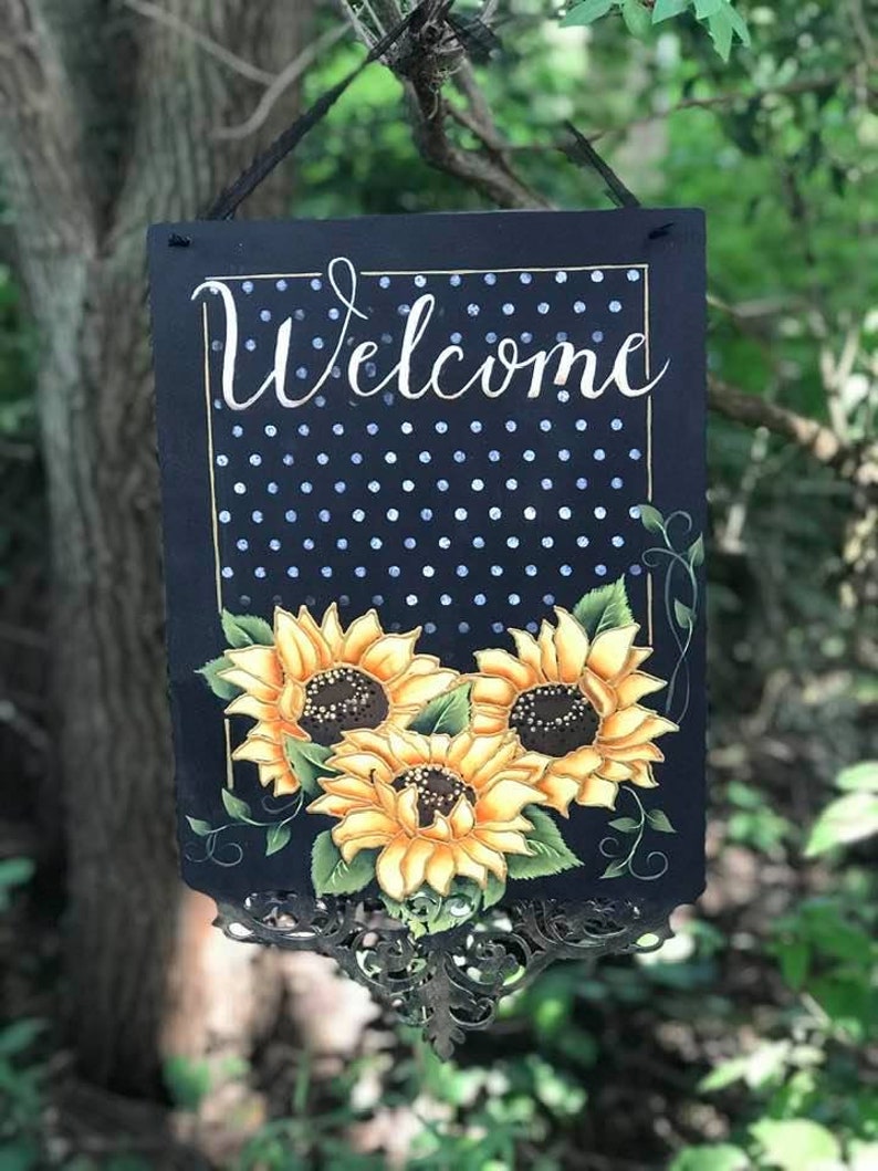 Sunflower sign welcome sign home decor polka dots wall | Etsy
