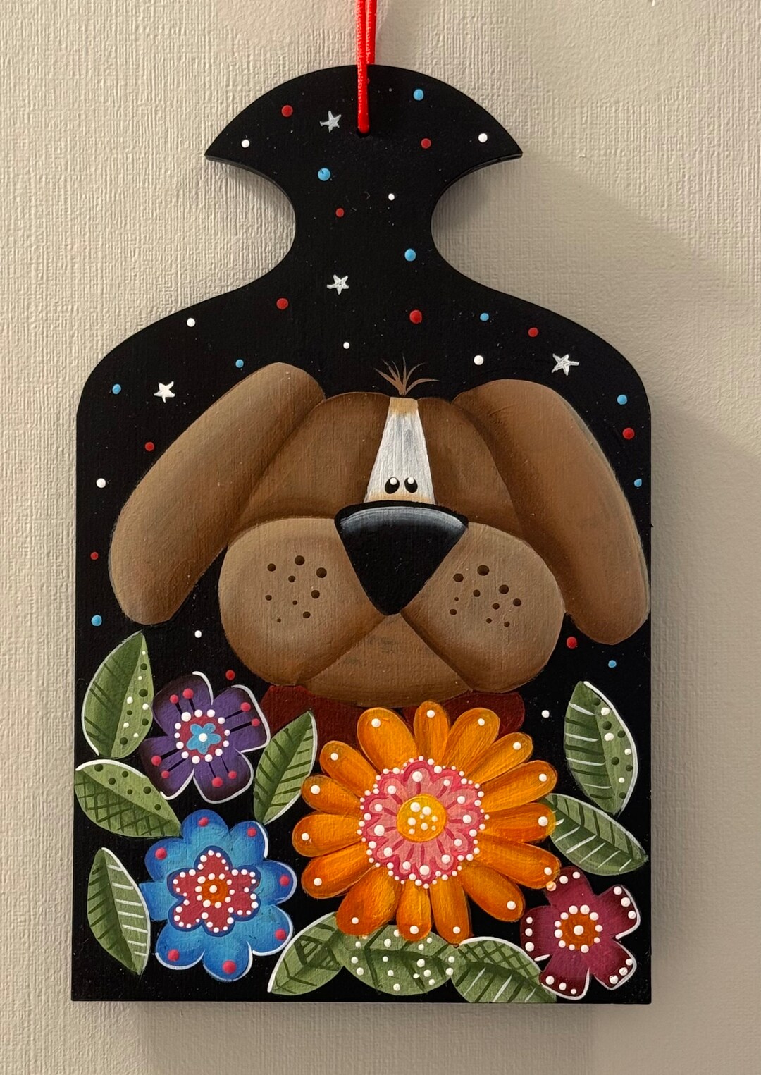 Dog Plaque, Dog Sign, Dog With Flowers Sign, Wood Dog Plaque, Wood Sign ...