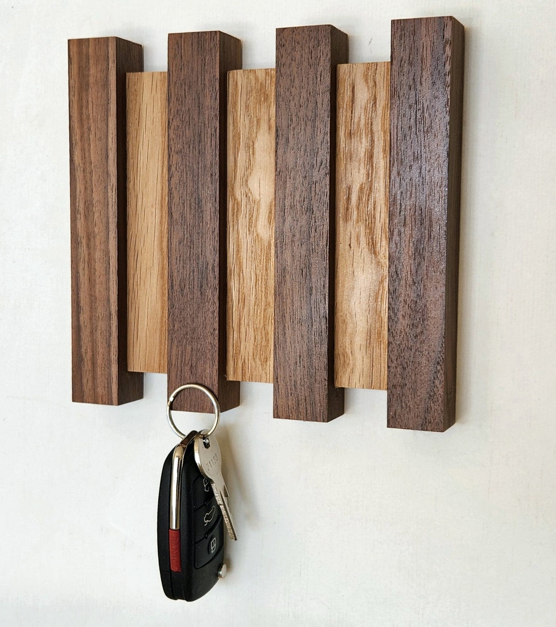 Walnut and Oak Magnetic Key Holder Wall Mounted Key Holder Modern Key ...