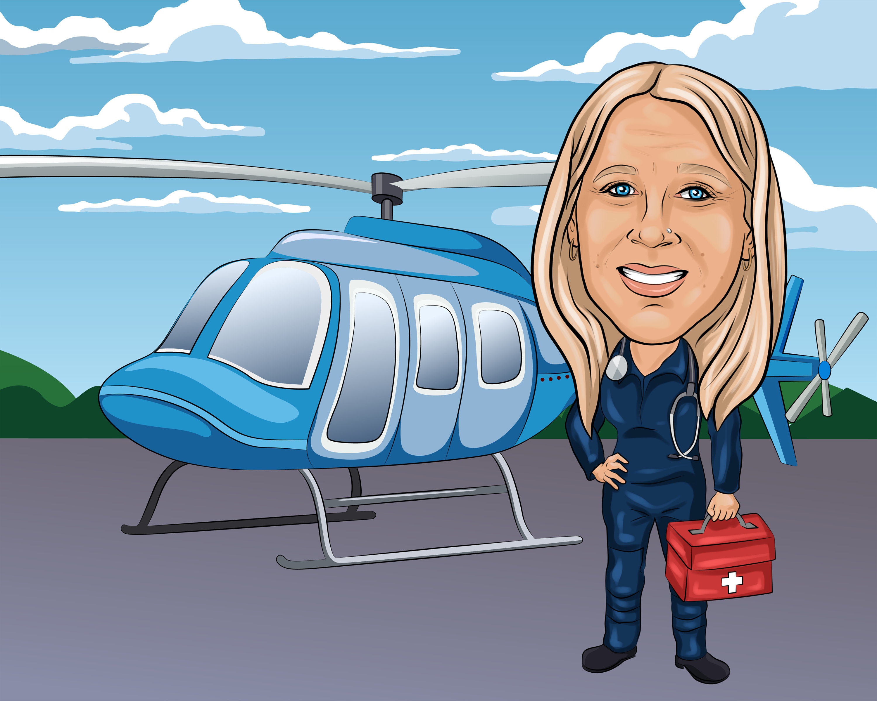 Flight Nurse Gift - Custom Caricature Portrait From Your Photo / Flight ...