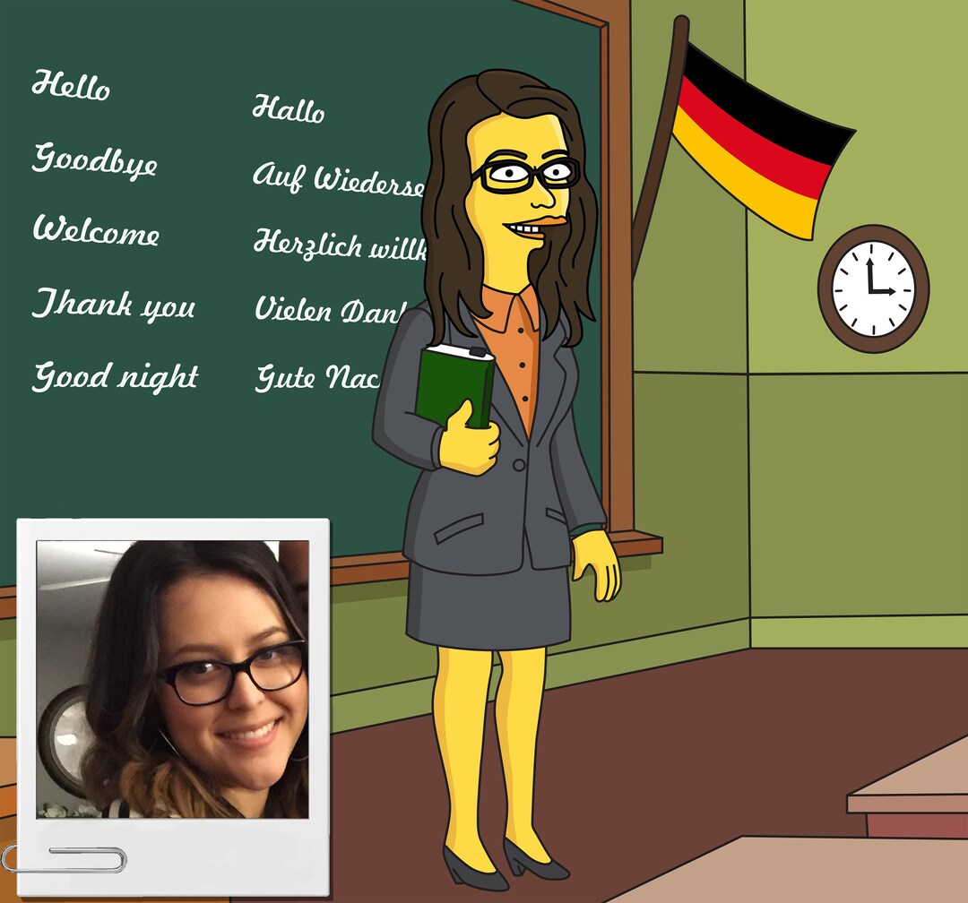 German Teacher Gift - Custom Portrait as Yellow Cartoon Character ...