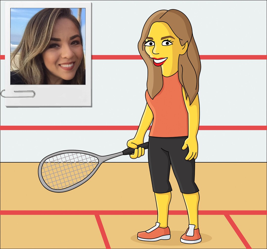 Squash Player Gift - Custom Cartoon Portrait From Photo / Racquetball ...