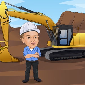 Excavator Operator - Custom Caricature From Photo, Crawler Excavator ...