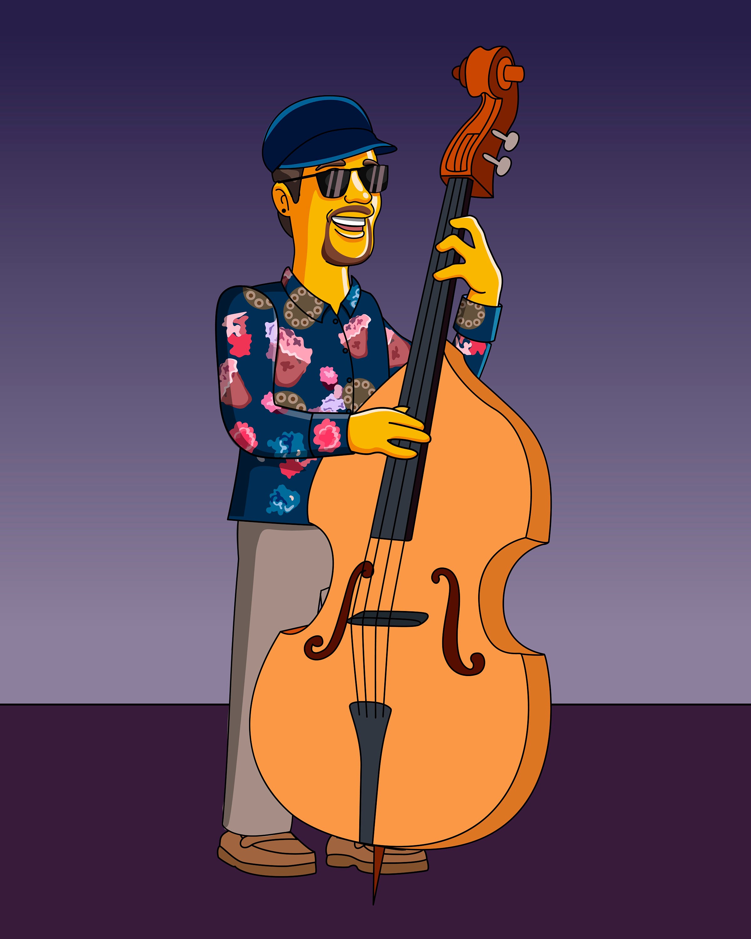 Upright Bass - Custom Portrait From Photo as Yellow Cartoon Character ...