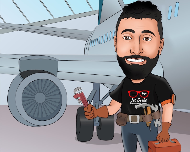 Aircraft Mechanic Gift Custom Caricature Portrait From Your - Etsy