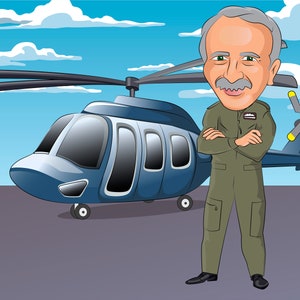 Helicopter Pilot Gift - Custom Caricature Portrait From Your Photo - Etsy