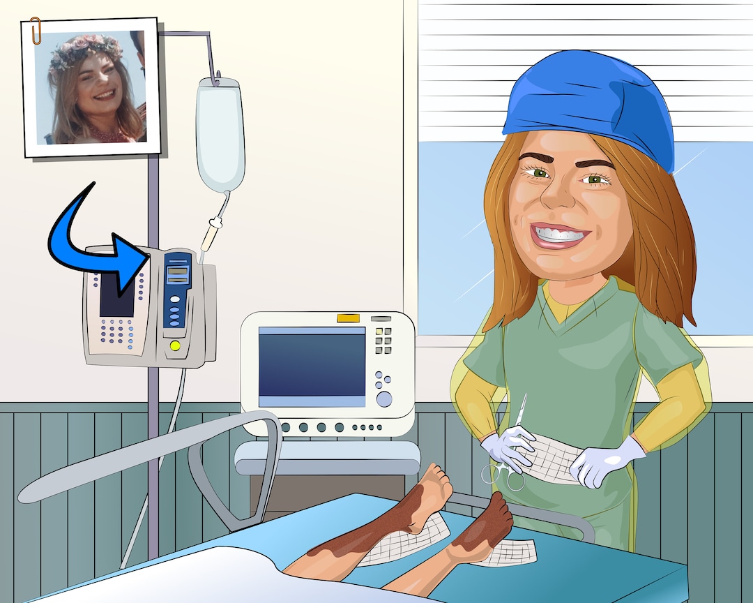 Burn Nurse Gift - Custom Caricature From Photo, Burn Unit Gift ...