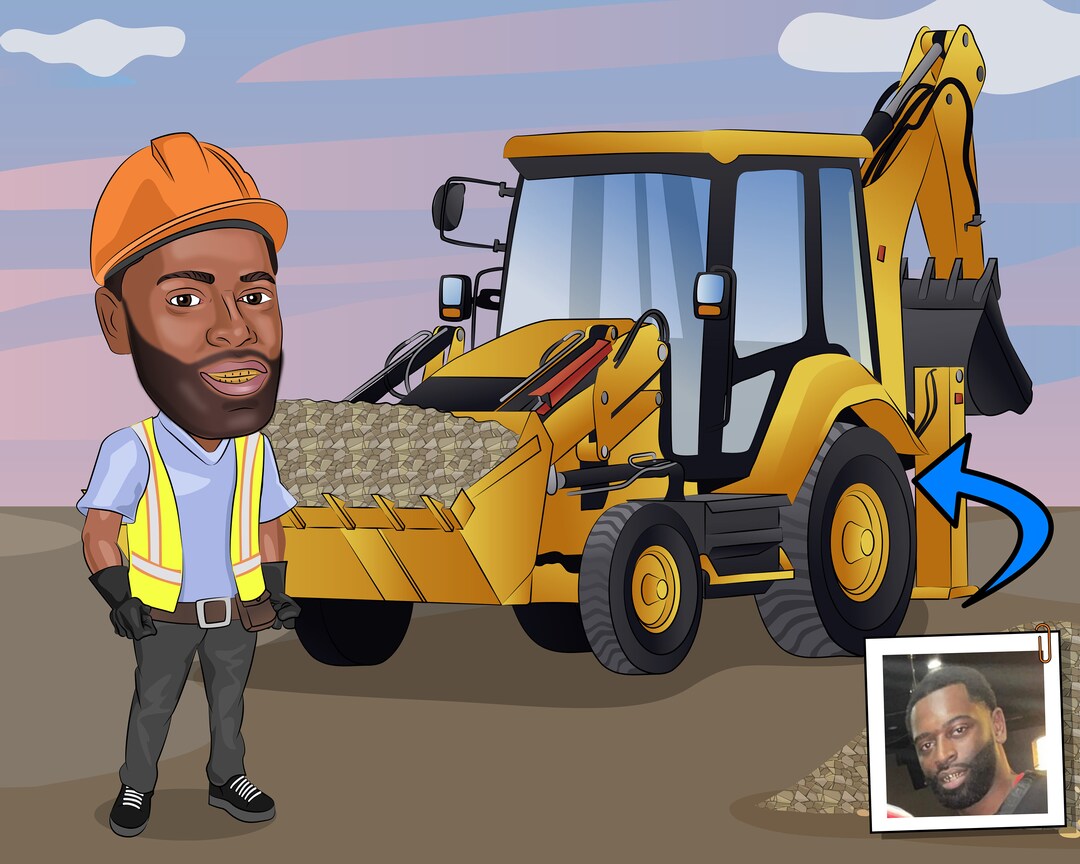 Backhoe Operator Gift - Custom Caricature From Photo, Backhoe Loader ...