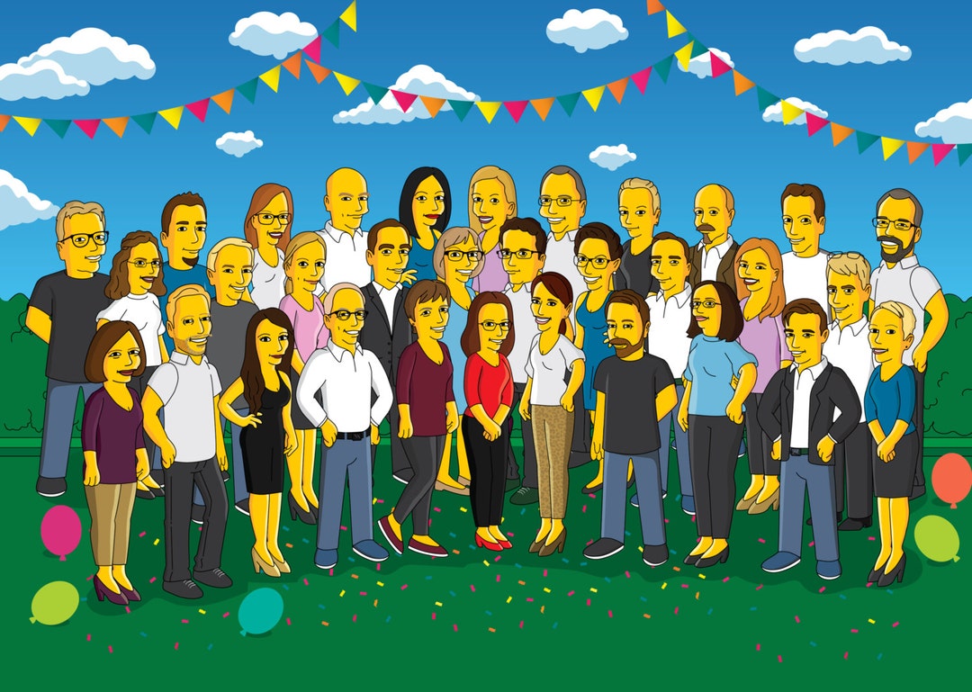 GROUP Portrait as Yellow Characters / Coworkers Cartoon Portrait ...