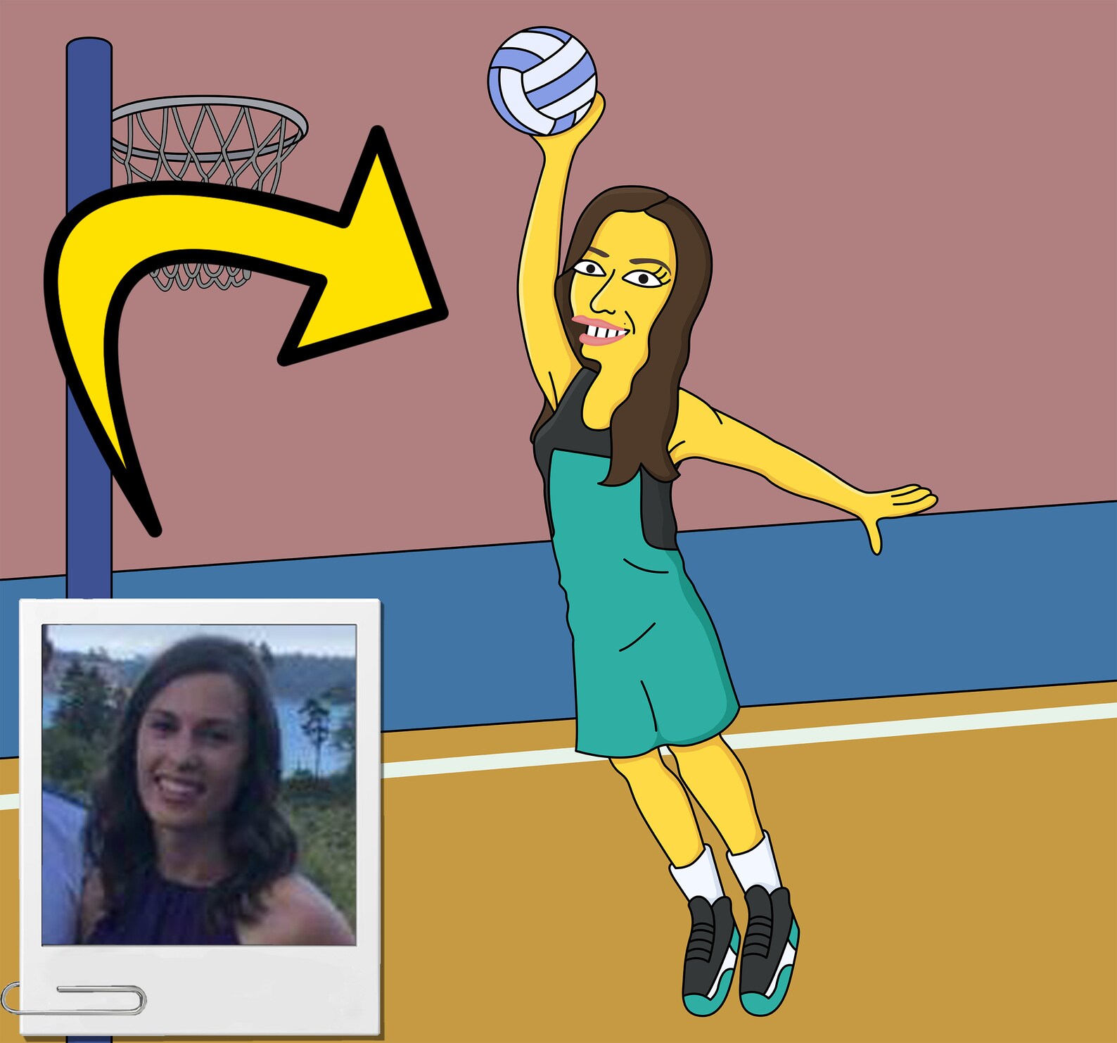 Netball Player Gift - Custom Portrait From Photo as Yellow Character ...