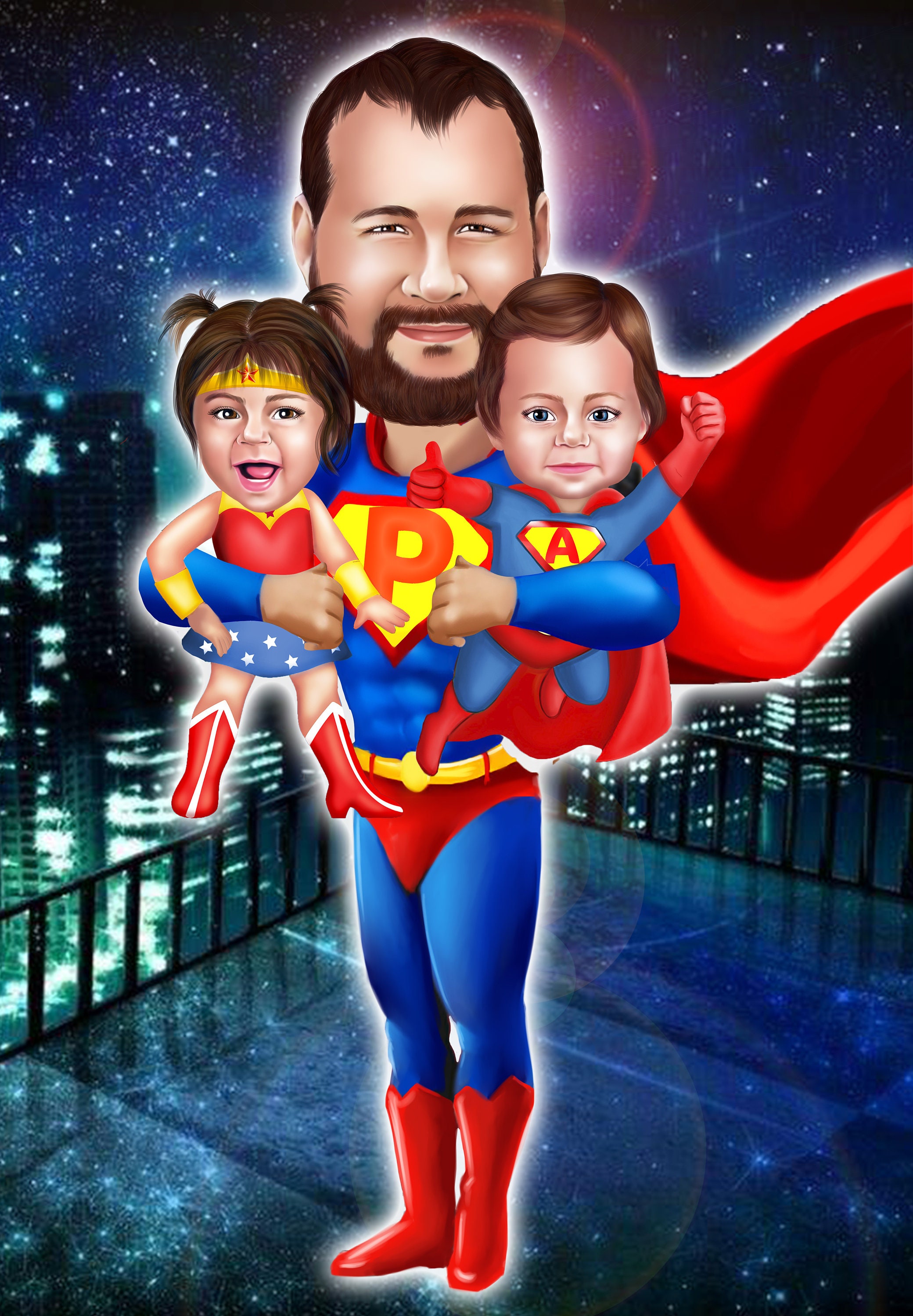 Super Dad Father's Day Cartoon Caricature Portrait From | Etsy