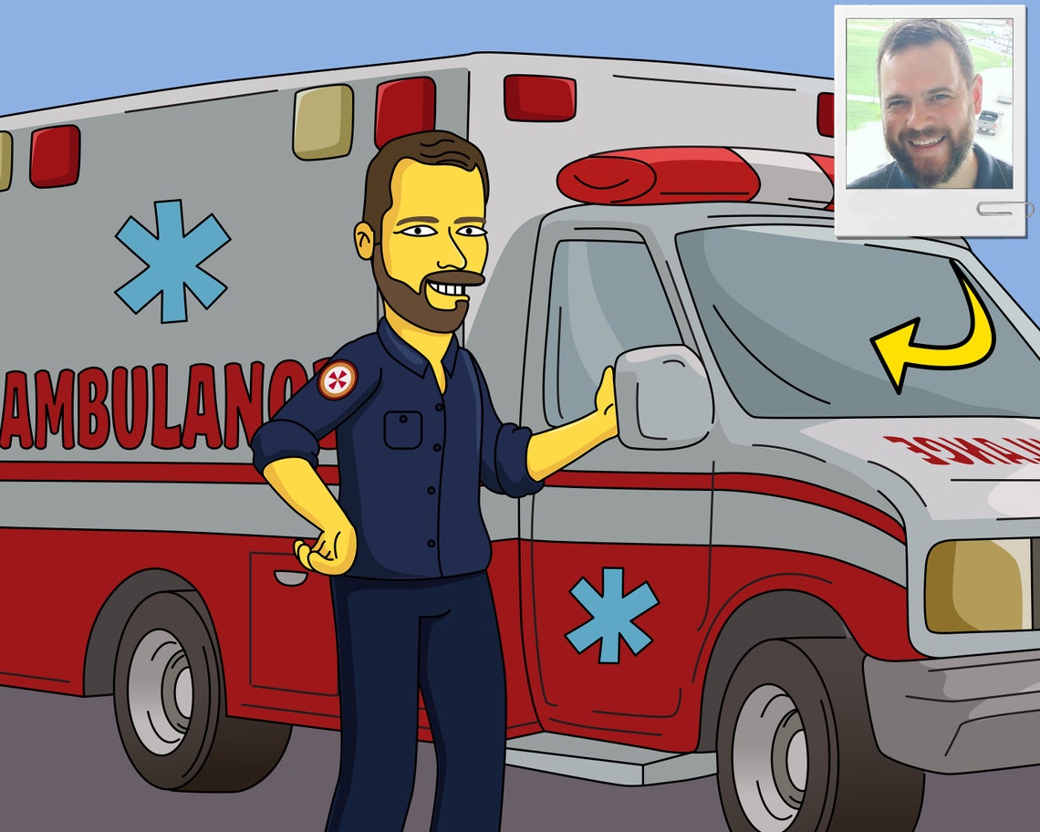 Custom Ambulance Driver Portrait: Yellow Cartoon Character Art (digital ...