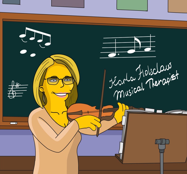 Music Therapist Gift Custom Portrait as Yellow Cartoon - Etsy