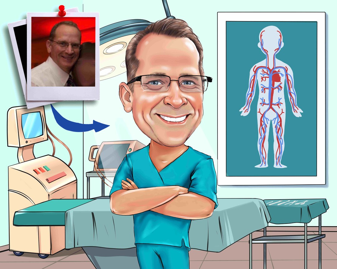 Vascular Surgeon Gift - Custom Caricature From Photo, Vascular Anatomy ...
