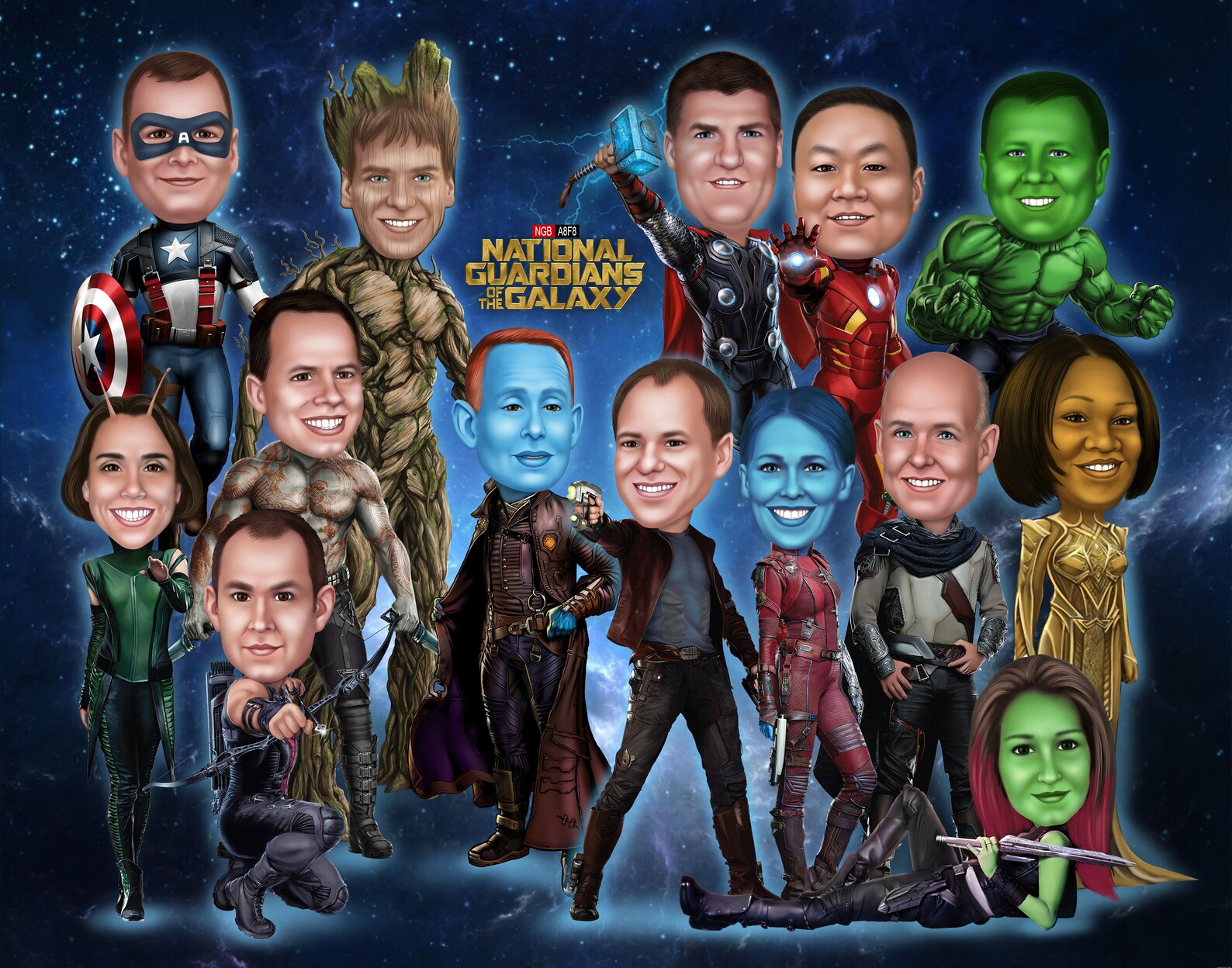 Group Superhero Portrait From Your Photos / Funny Coworkers Superheroes ...