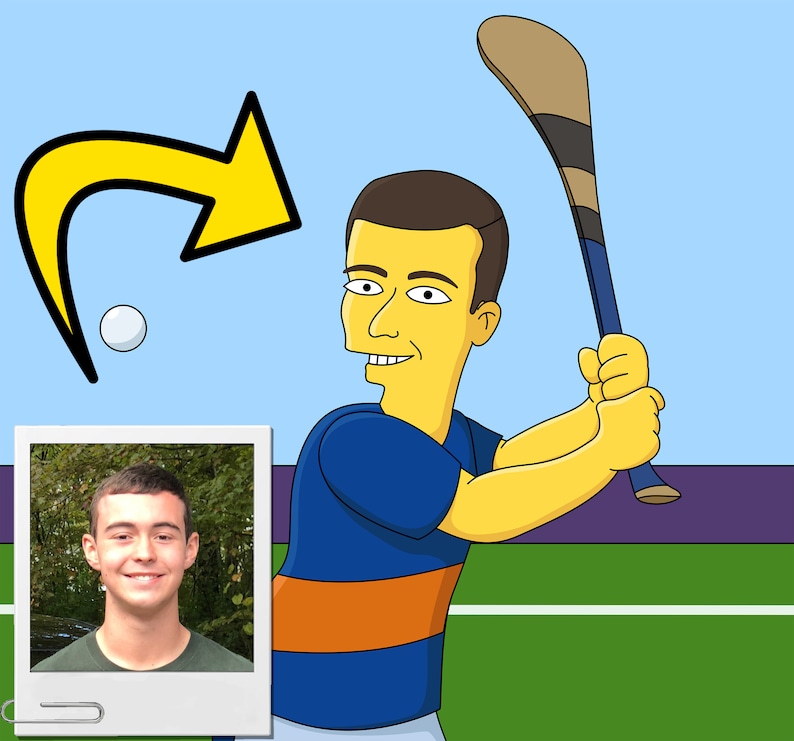 Hurling Player Gift - Custom Portrait From Photo as Yellow Character ...