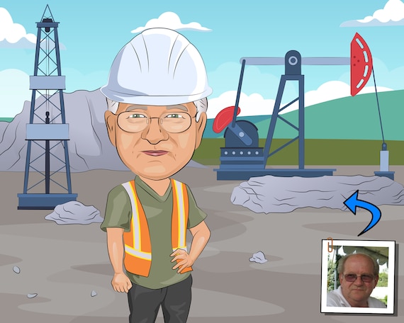 Oilfield Worker Gift Custom Caricature Portrait From Your - Etsy