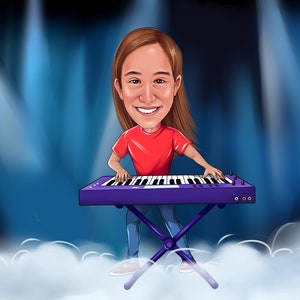 Keyboard Player Gift - Custom Caricature Portrait, Keyboardist Gift ...