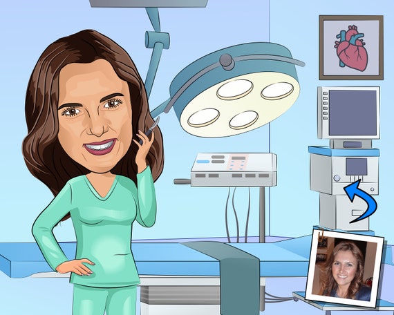 Heart Surgeon Gift Custom Caricature Portrait From Your | Etsy