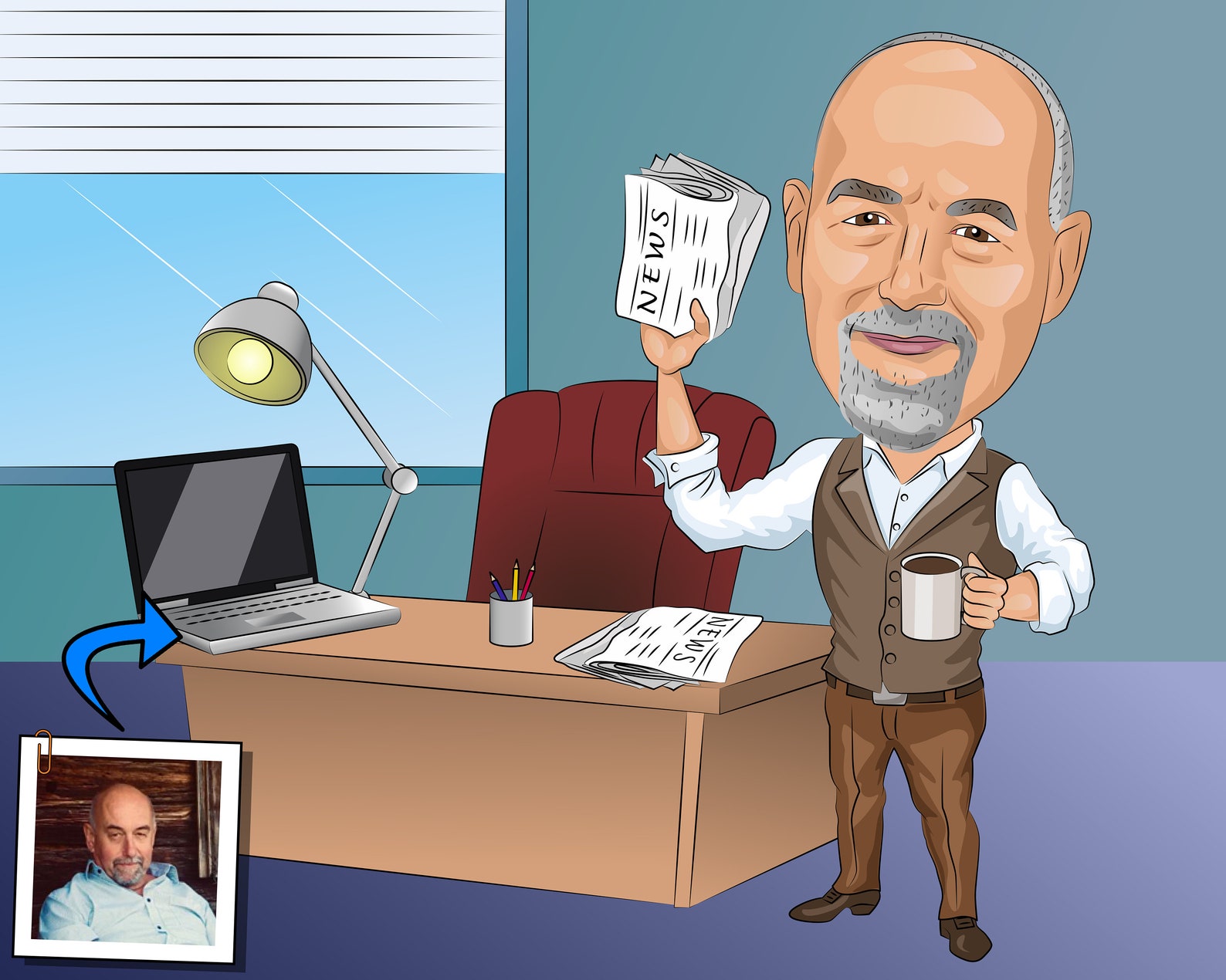Journalist Gift - Custom Caricature Portrait From Your Photo ...