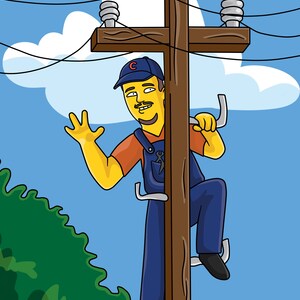 Lineman Gift Custom Portrait as Yellow Cartoon Character / Power ...