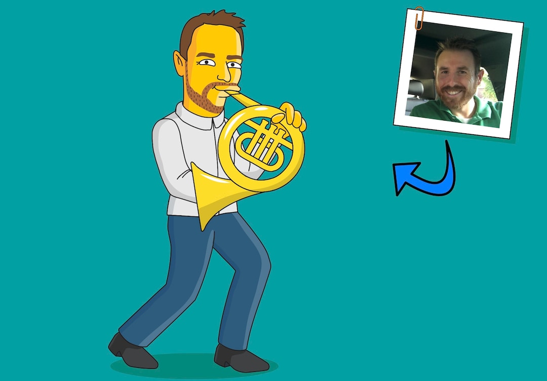 French Horn Player Gift - Portrait as Cartoon Character / French Horn ...