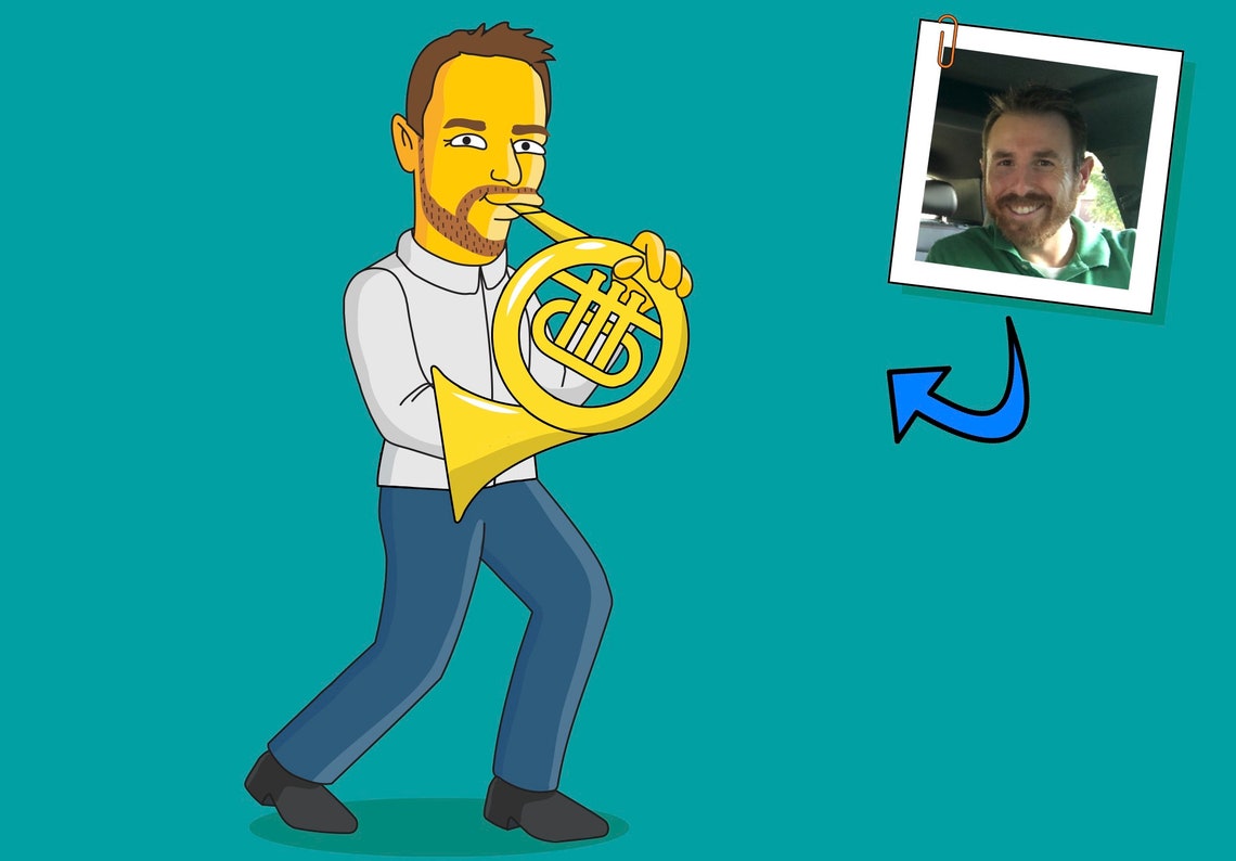 French Horn Player Gift Portrait as Cartoon Character / | Etsy